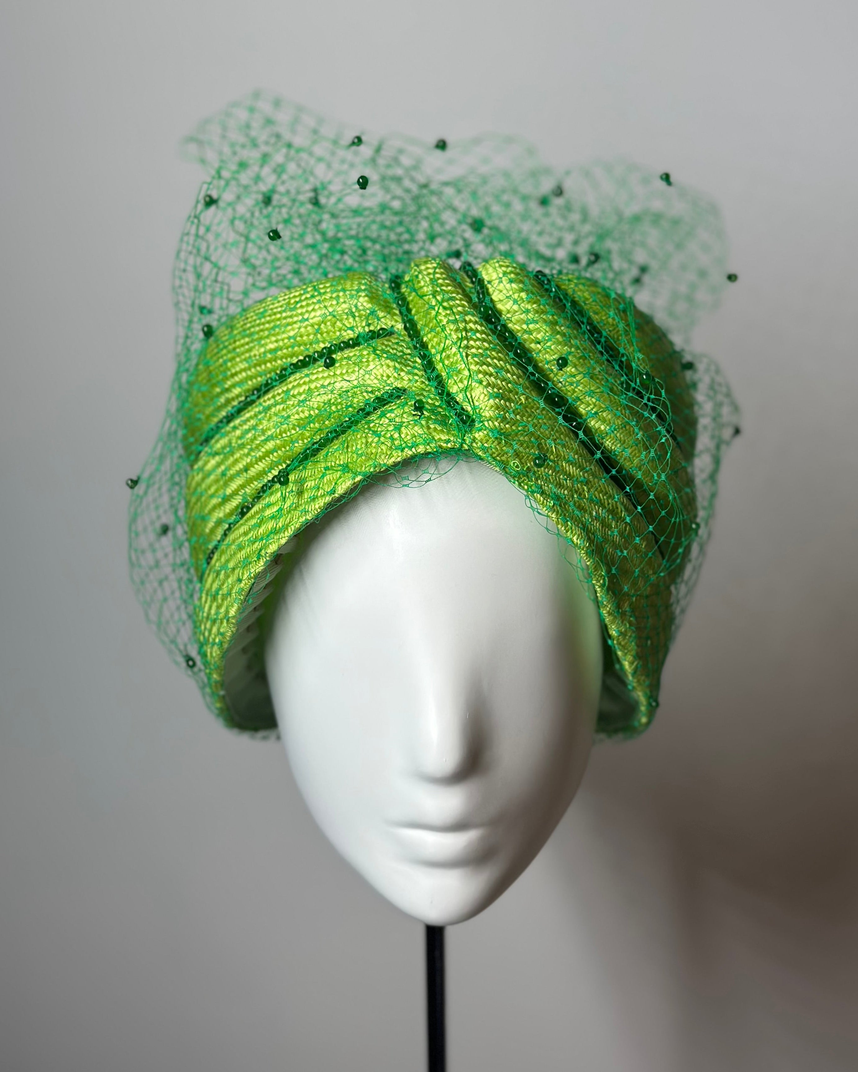 Green Beaded Turban – Possum Ball Millinery
